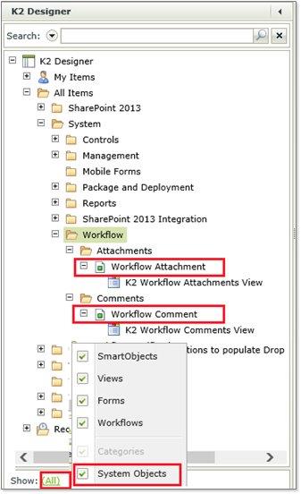 Use the Workflow Comment and Workflow Attachment SmartObjects
