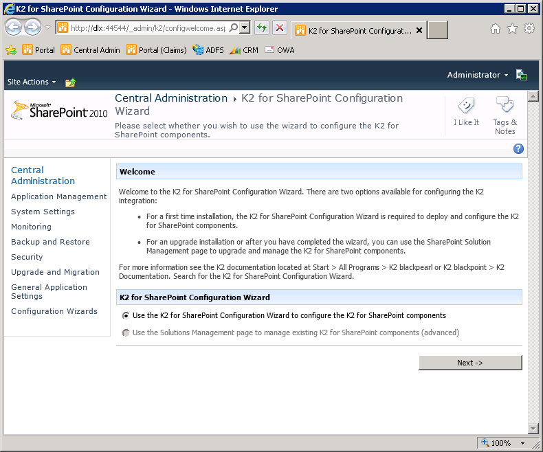 K2 for SharePoint Configuration Wizard