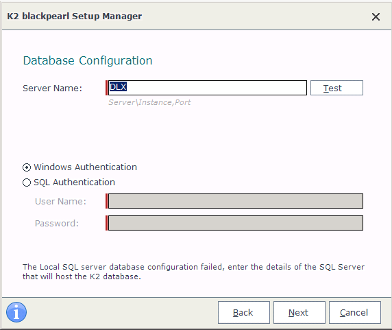 K2 Database Configuration
