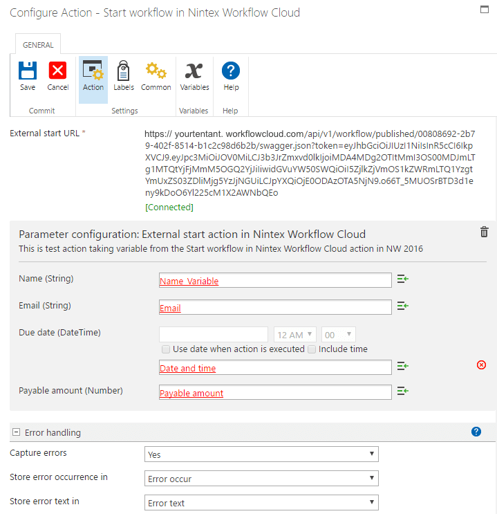 Start workflow in Nintex Workflow Cloud