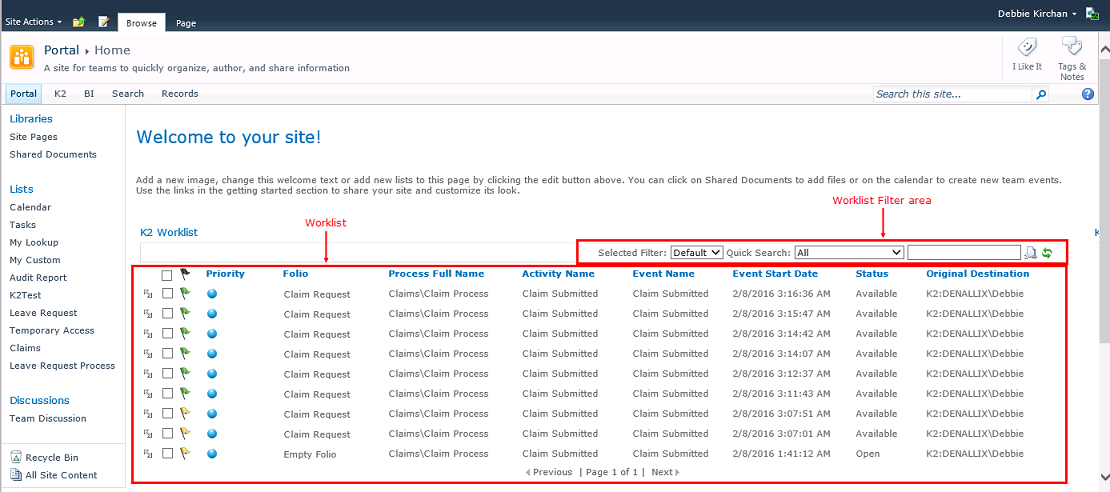 K2 Worklist In Process Portal 