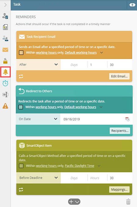 Reminders tab