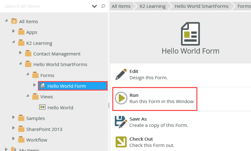 4. Test the Hello World Form