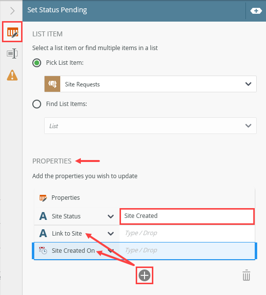 8. Add a Create Subsite Step; Update Site Requests Columns