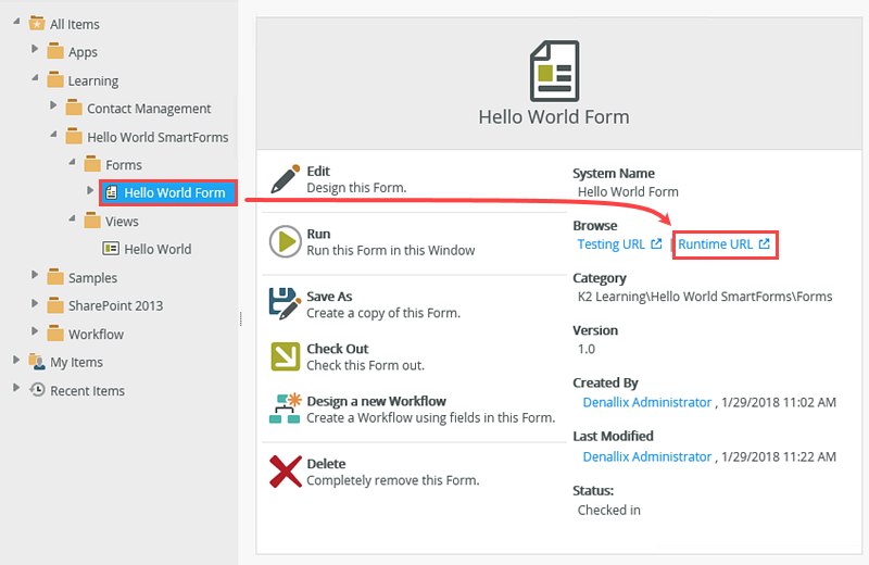 4. Test the Hello World Form