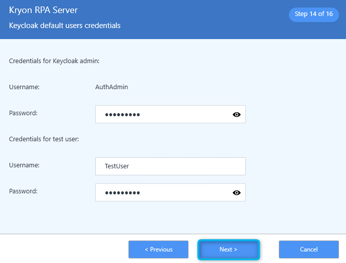 Keycloak default user credentials