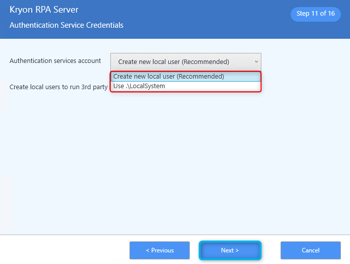 Authentication Service Credentials